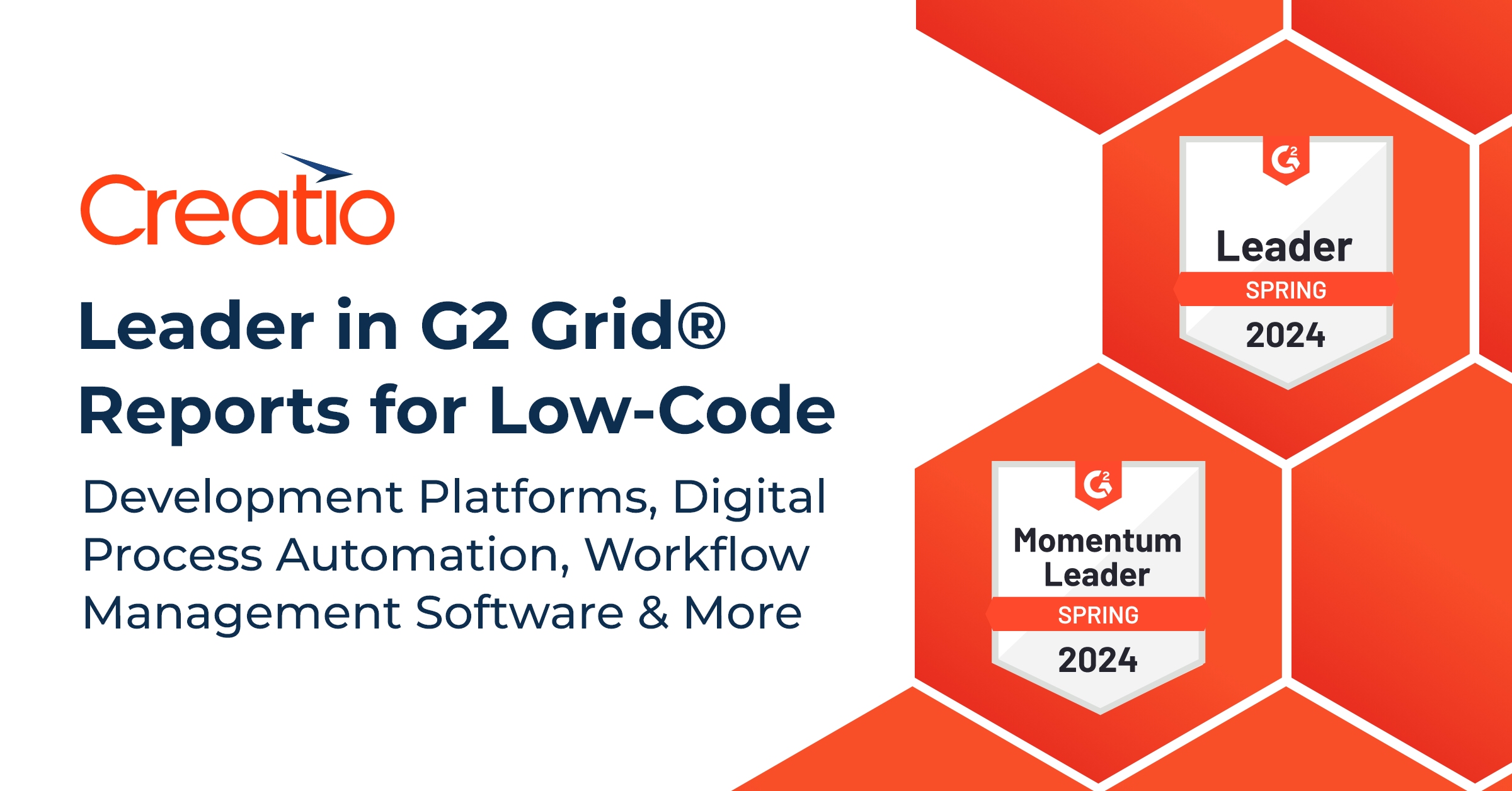 Creatio Named a Leader in G2 Grid® Reports I Spring 2024 for Low-Code Development Platforms ...